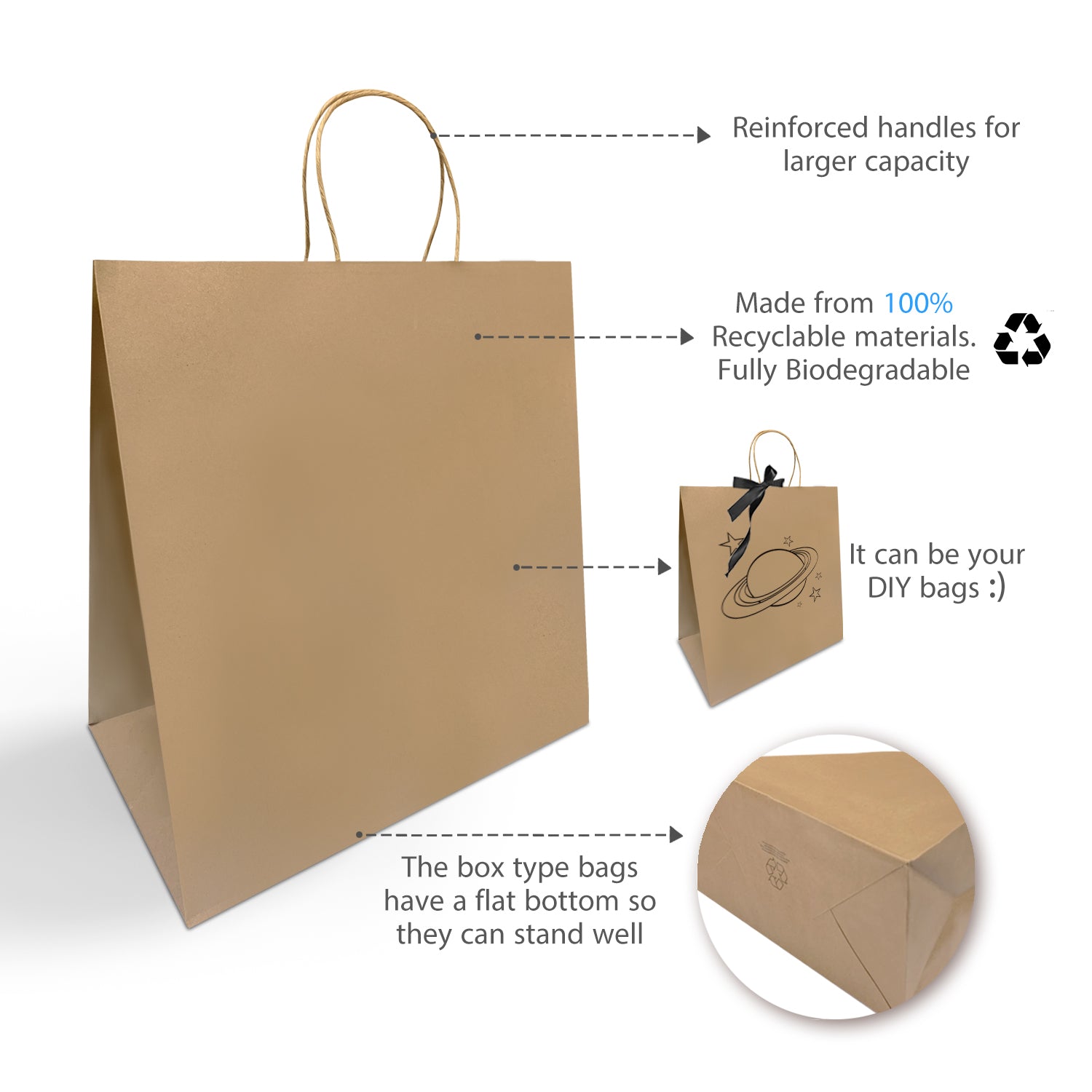 1484B | 200pcs Tiger 14x8x14 Kraft Paper Bags Twisted Handles; U$0.54 ...