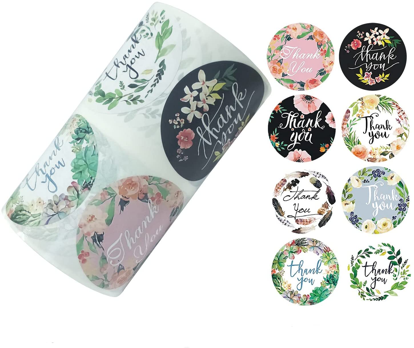 2 inches Thank You Stickers Round Labels 8 Designs Plants and Floral 2 ...